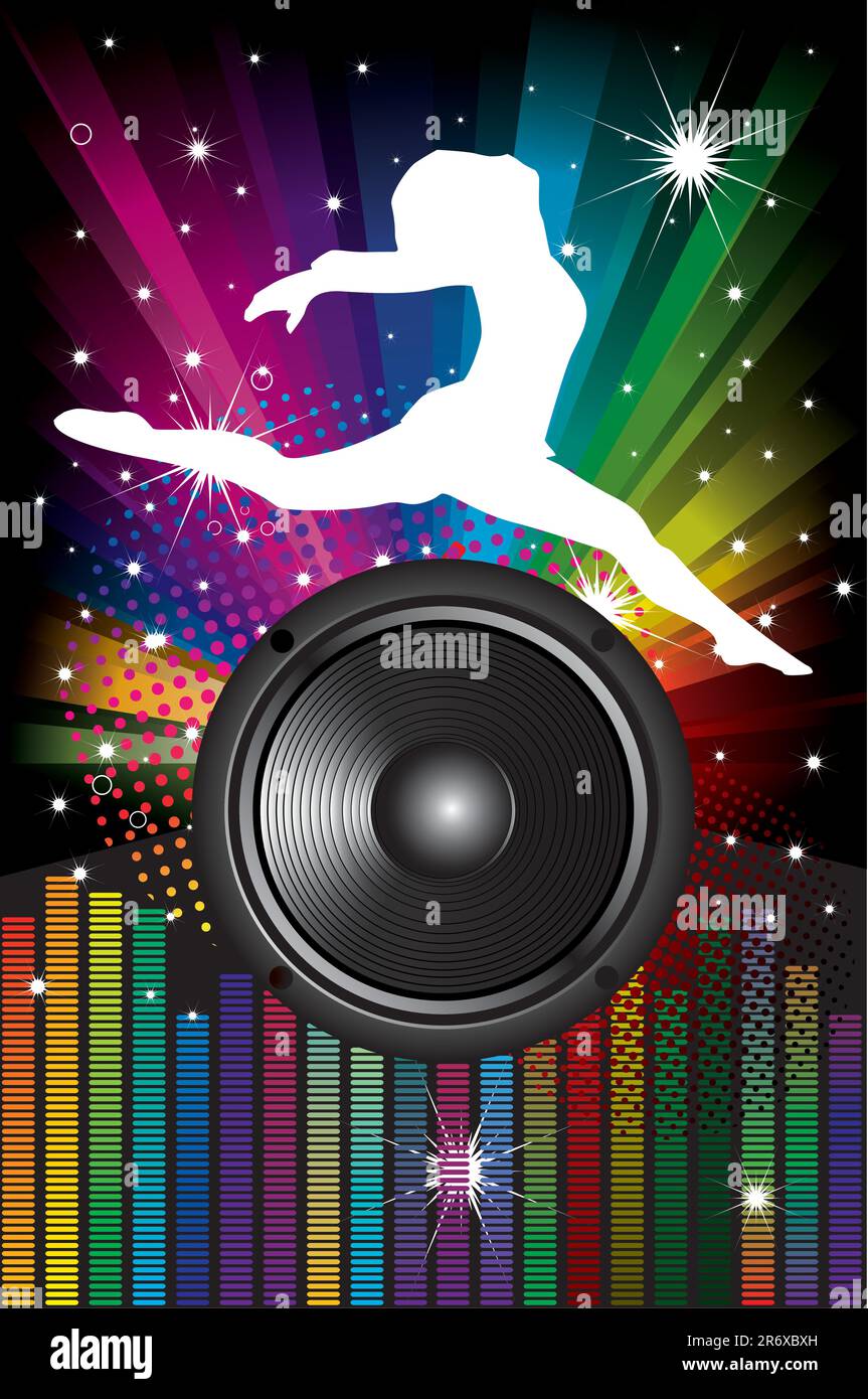 Background for Disco flyers with black Speakers and dancer Stock Vector ...
