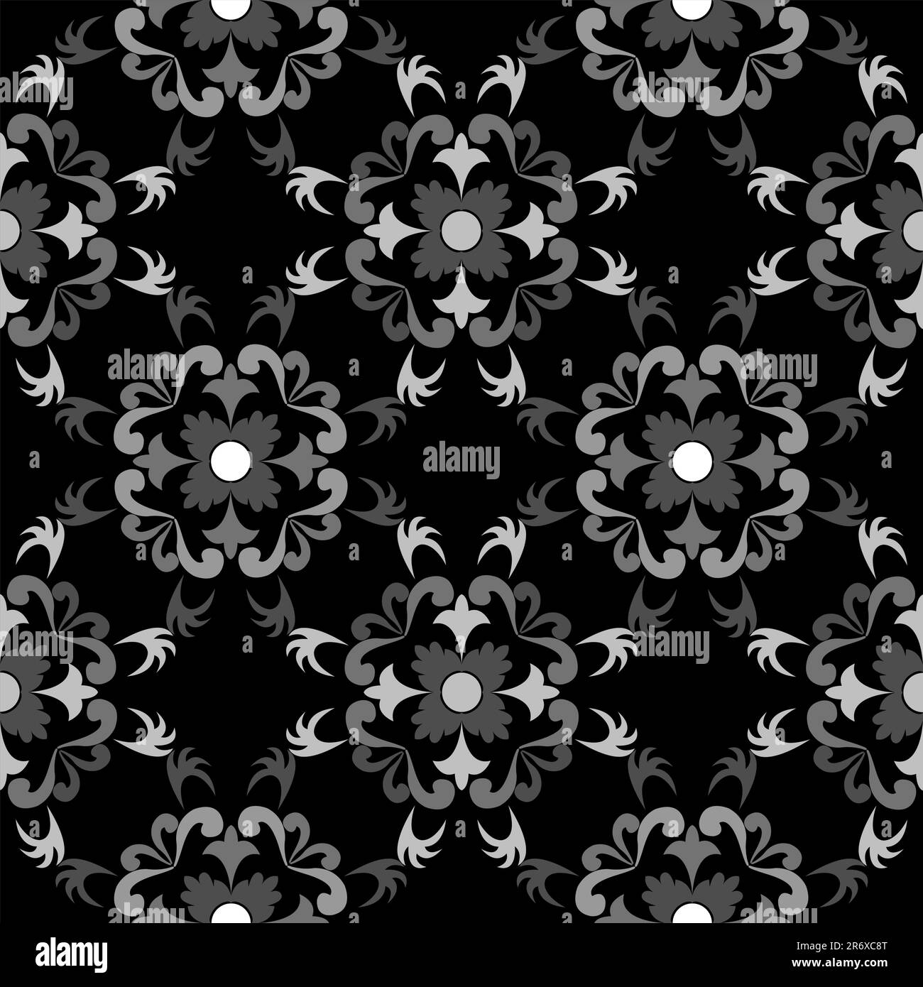 white and black seamless floral pattern, vector art illustration Stock ...