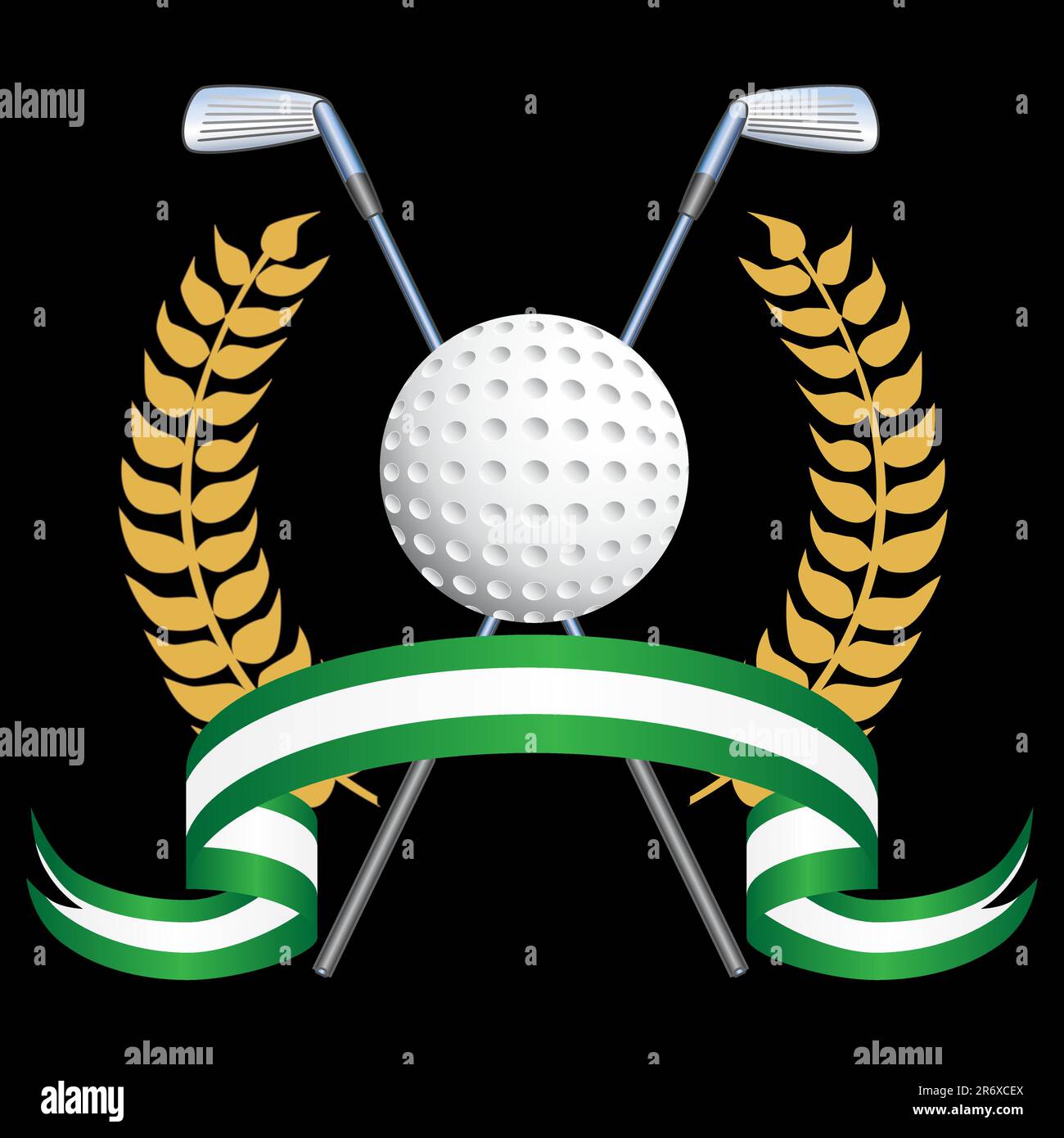 Golf themed background with laurel wreath and ribbon on a black ...