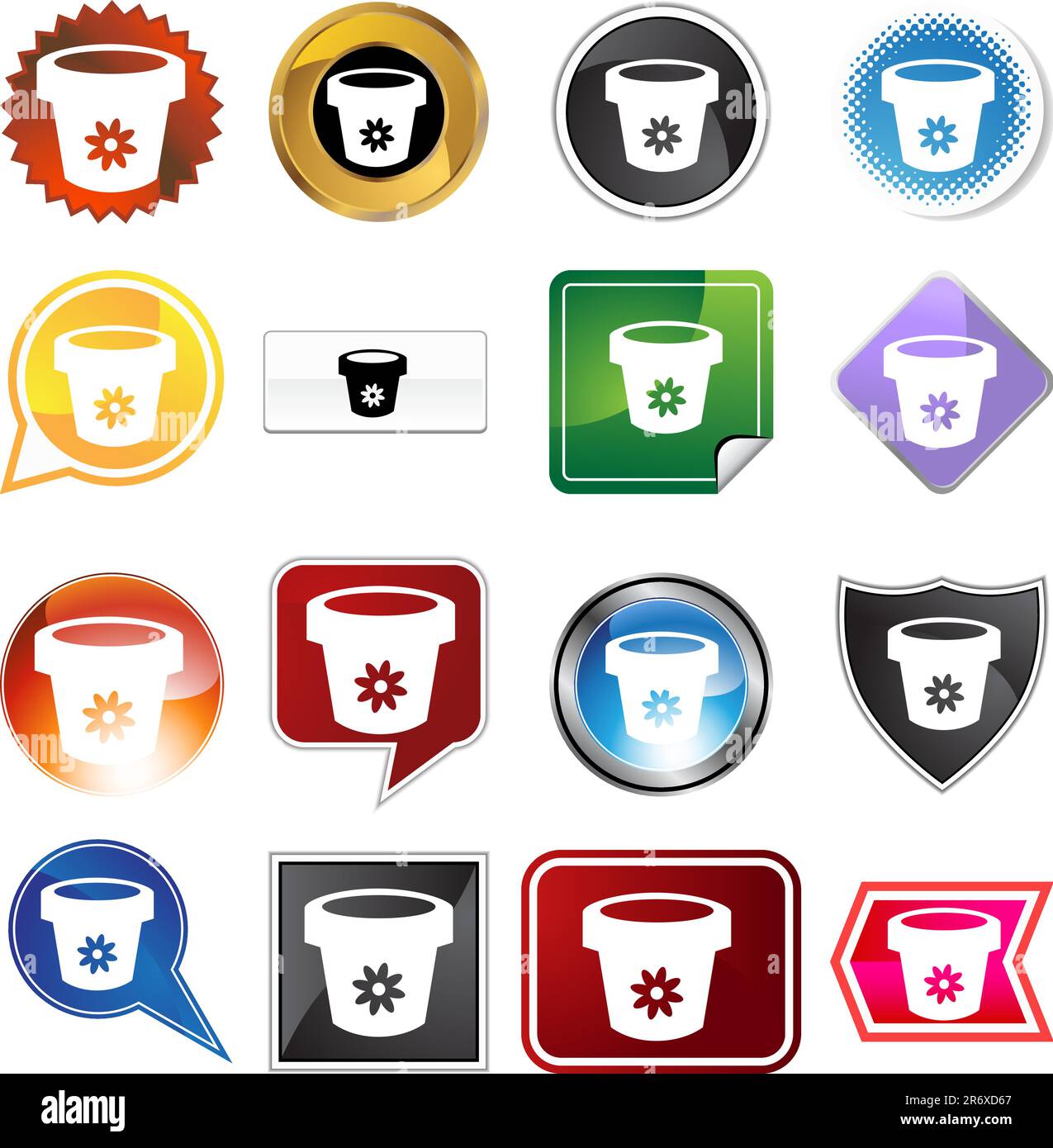 Flower pot icon set isolated on a white background Stock Vector Image ...