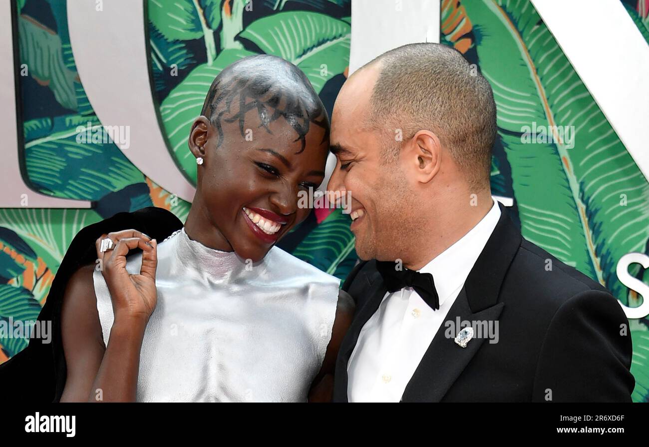 Lupita Nyong'o, left, and Saheem Ali arrive at the 76th annual Tony ...