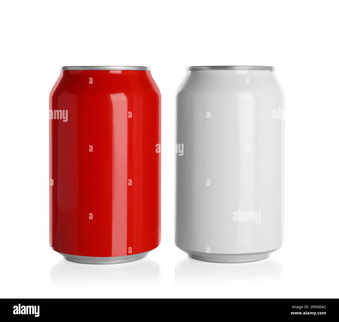 Aluminum cans with drinks on white background Stock Photo - Alamy