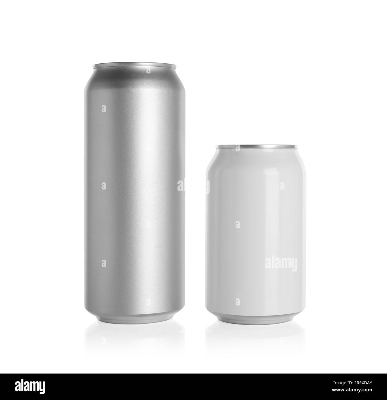Aluminum cans with drinks on white background Stock Photo - Alamy