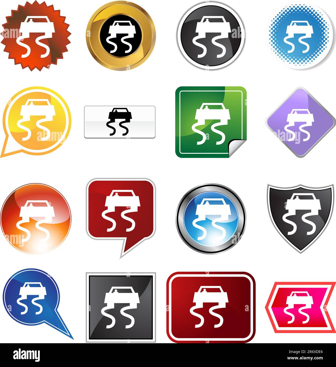 Slippery road icon set isolated on a white background Stock Vector ...