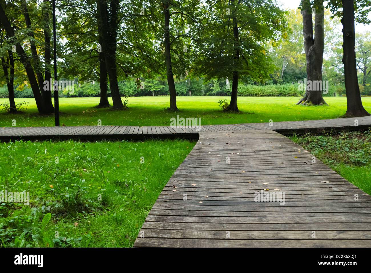Beautiful public city park with pathway and green grass Stock Photo - Alamy