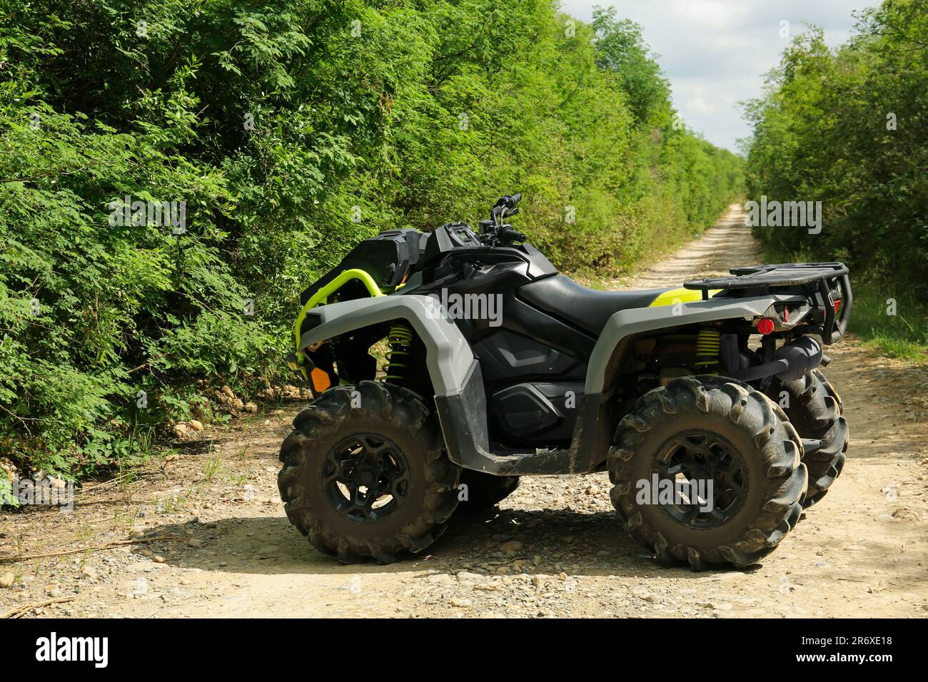 Beautiful quad bike on pathway near trees outdoors Stock Photo - Alamy