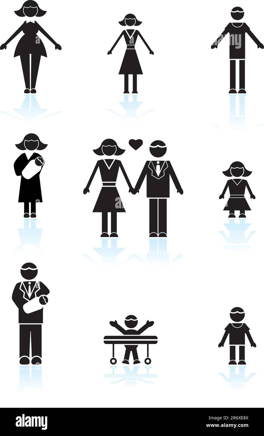 Set of icons representing a family of multiple people in a simplified ...