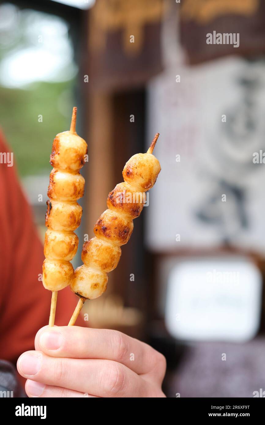 Mitarashi dango, Japanese street food at Takayama, Hida, Gifu, Japan ...