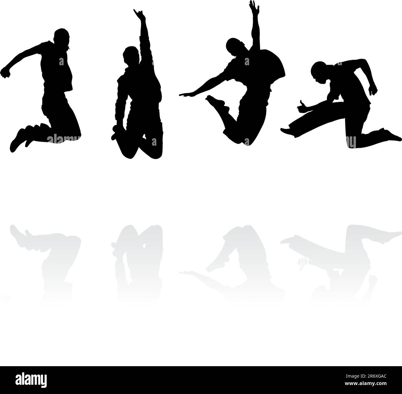 jumping men silhouettes with reflection, vector illustration Stock ...