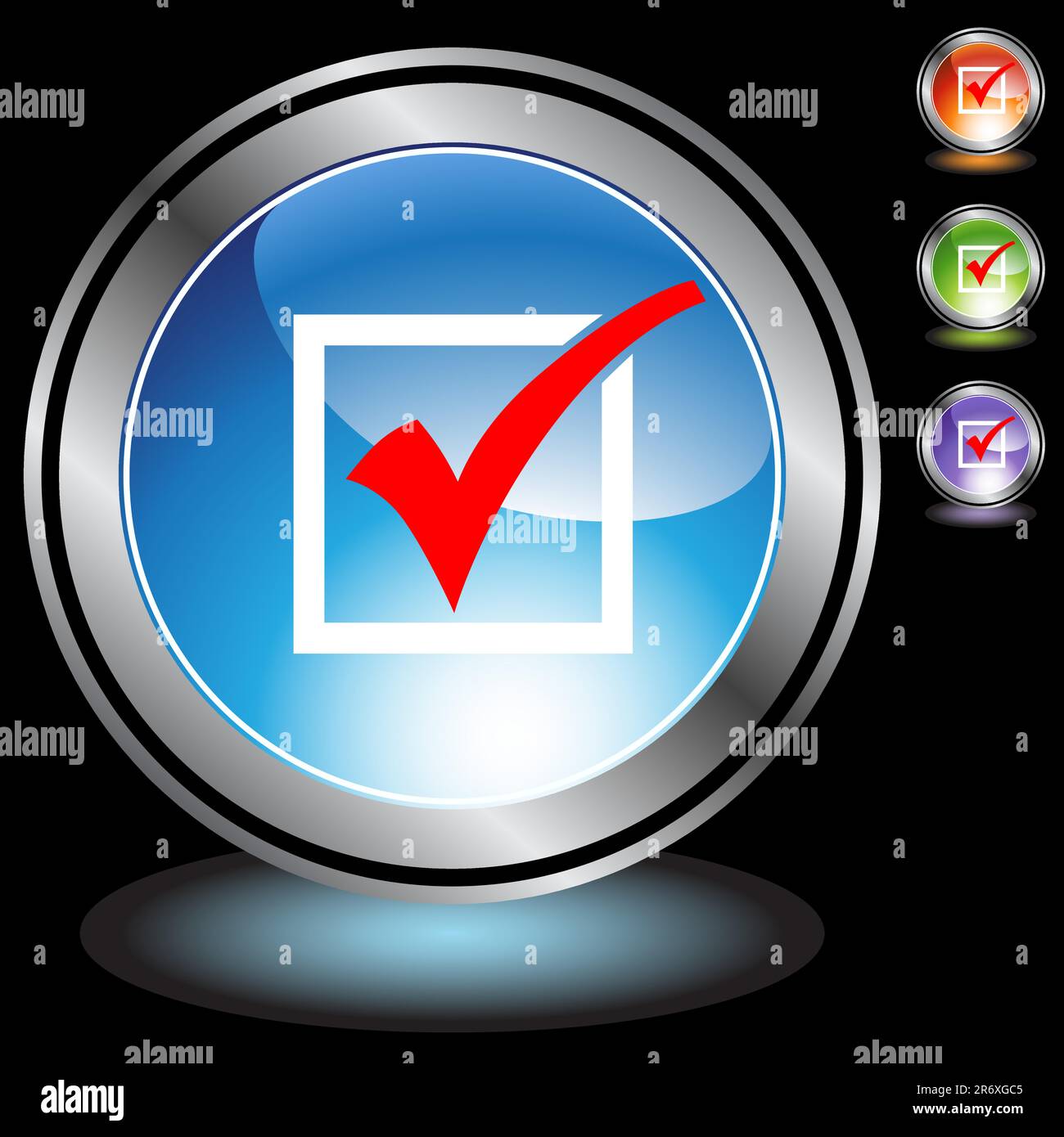 A set of 3D icon buttons in silver chrome - red checkmark Stock Vector ...