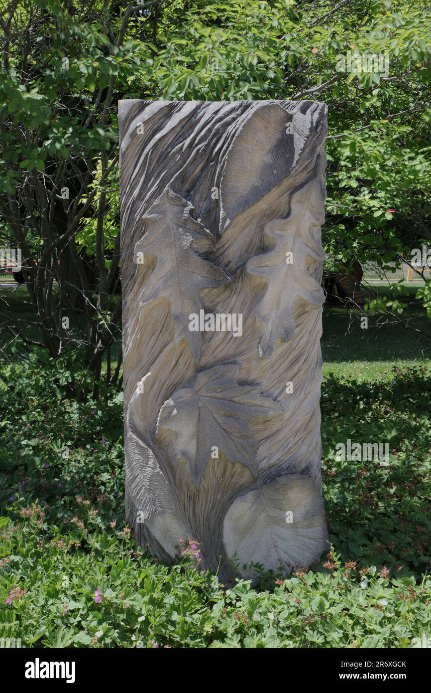 Different leaves carved on a 10 foot limestone slab by artist Susan ...