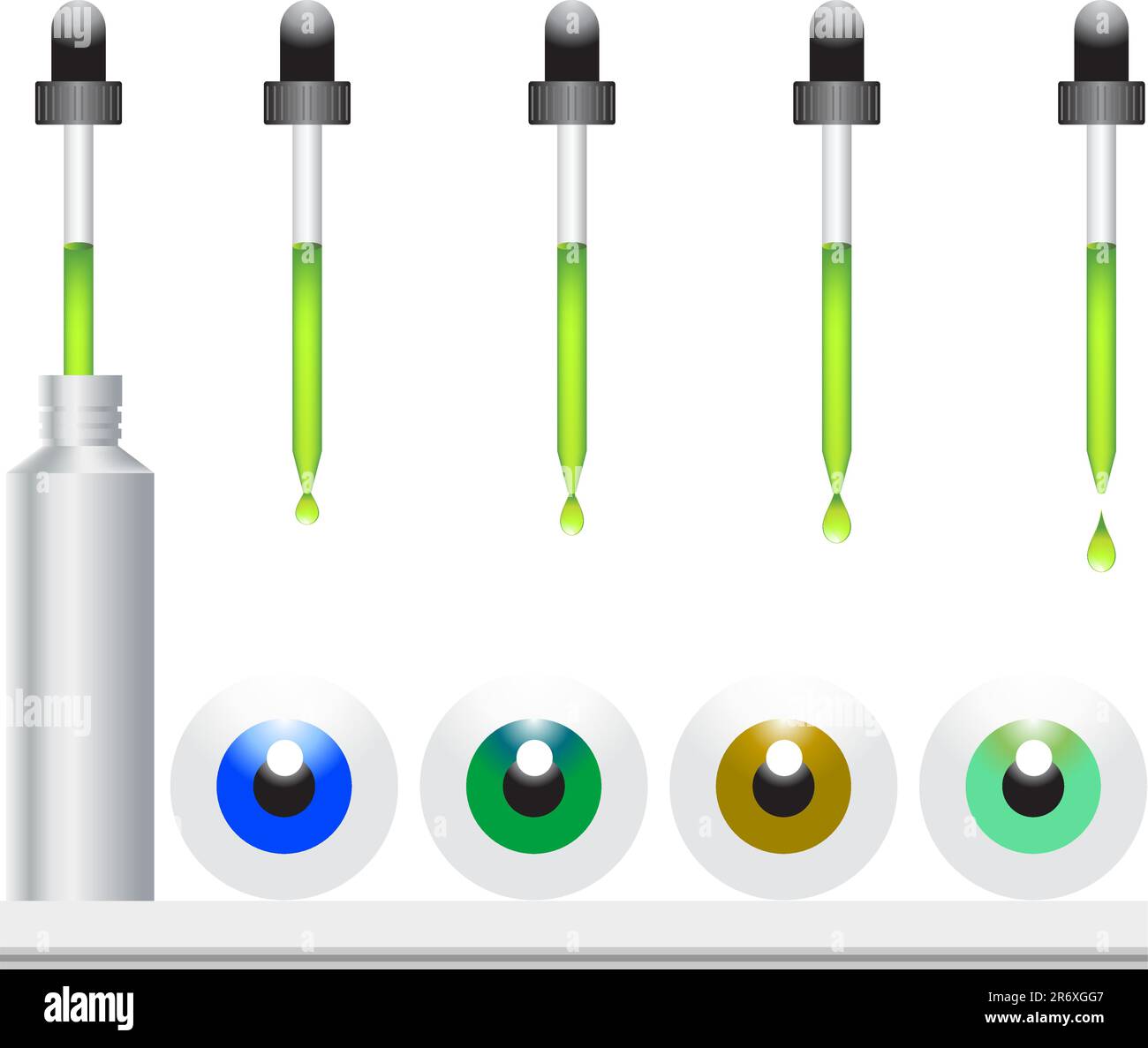 Eye drop bottle with animation sequence of drops. Set of eyes in blue ...