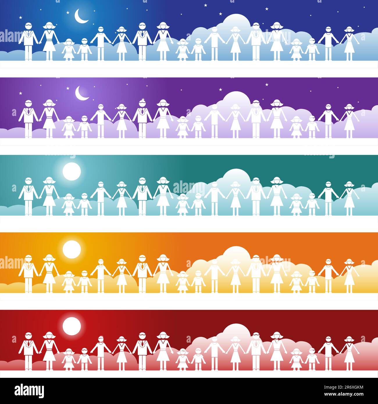 Set of icons representing a family of multiple people in a simplified ...