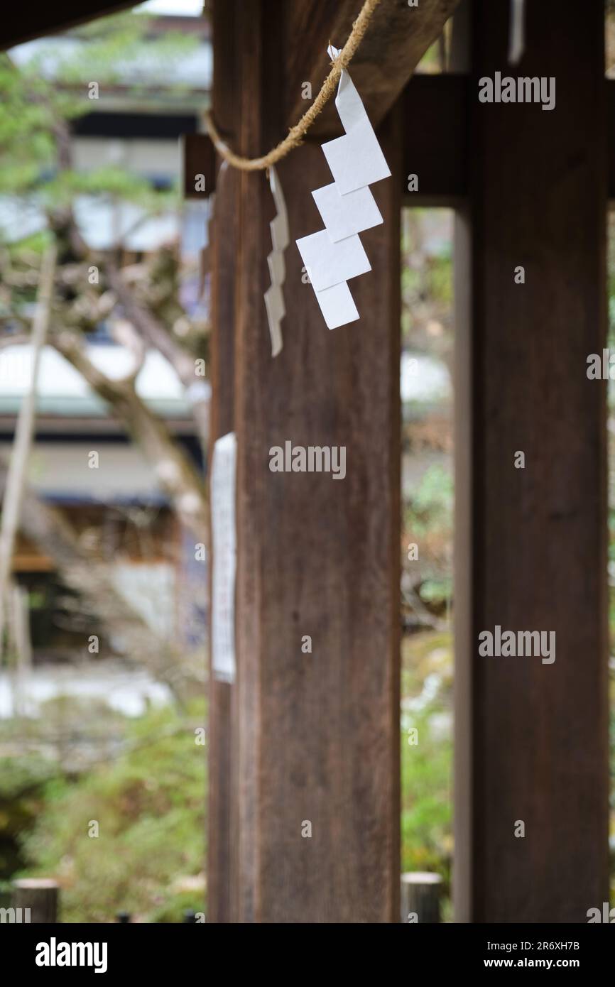 Shide on Shimenawa in a Japanese Shinto Shrine in Takayama, Hida, Gifu ...