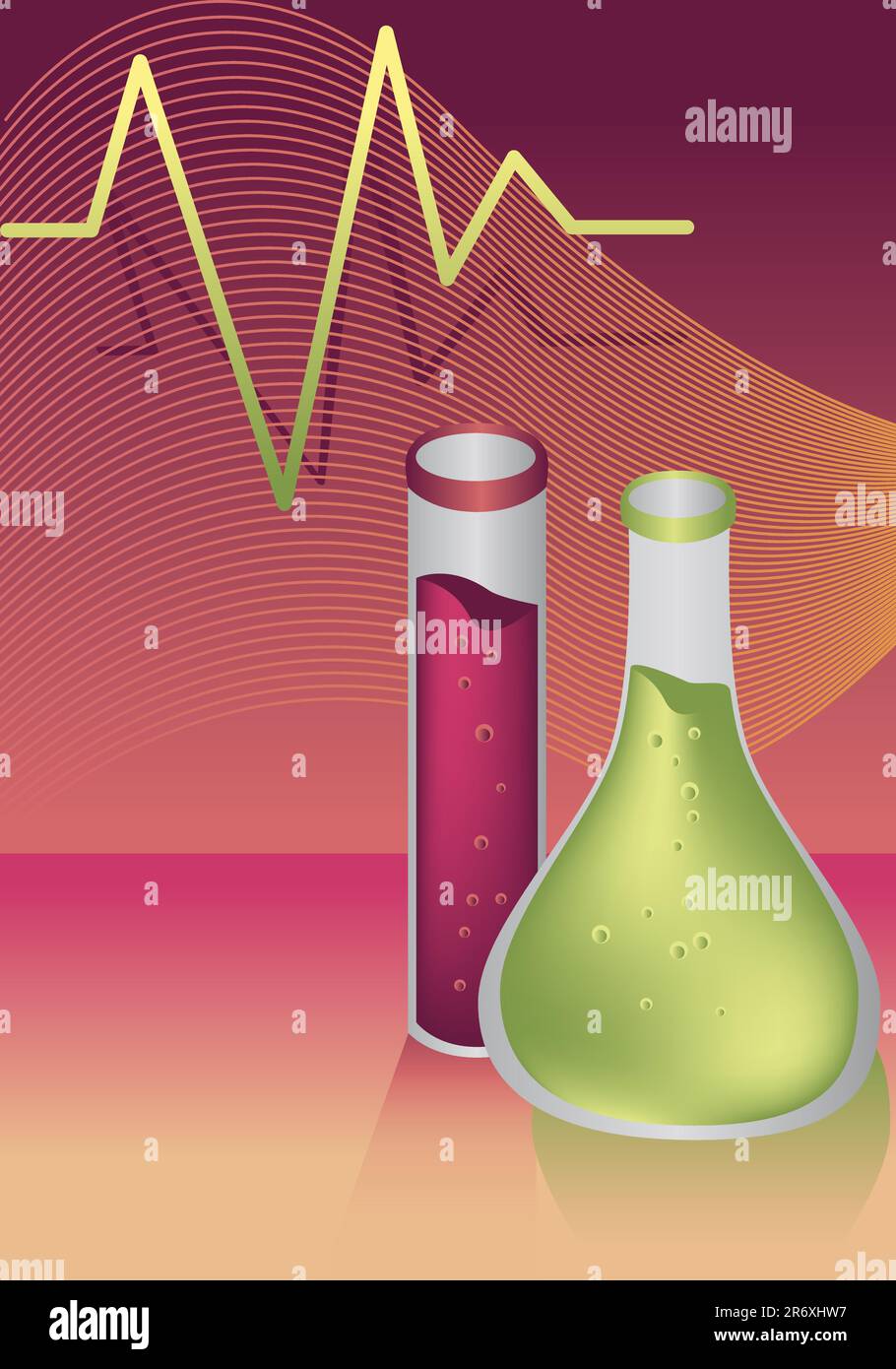 3D background health-care element with flasks and heart monitor Stock ...