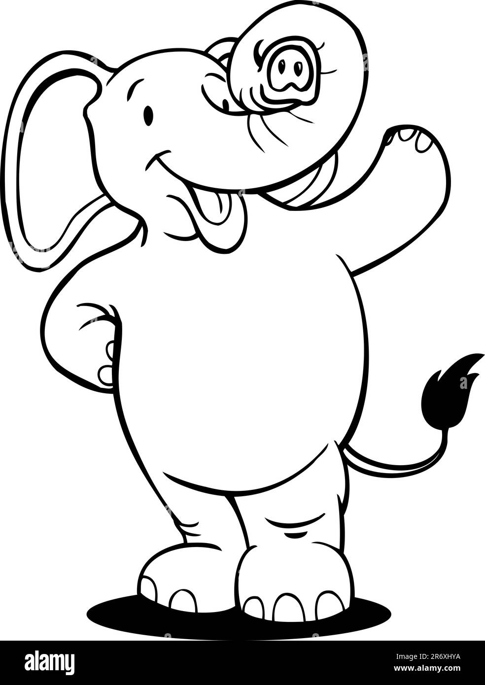Image of a friendly elephant waving with star burst background - black ...
