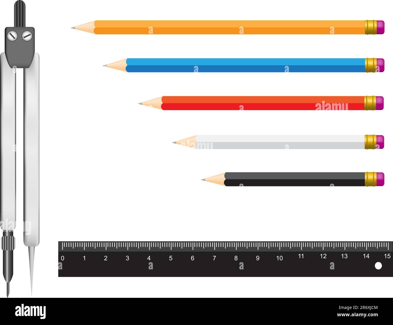The tools isolated on a white background for geometry. Pencils, a ruler ...