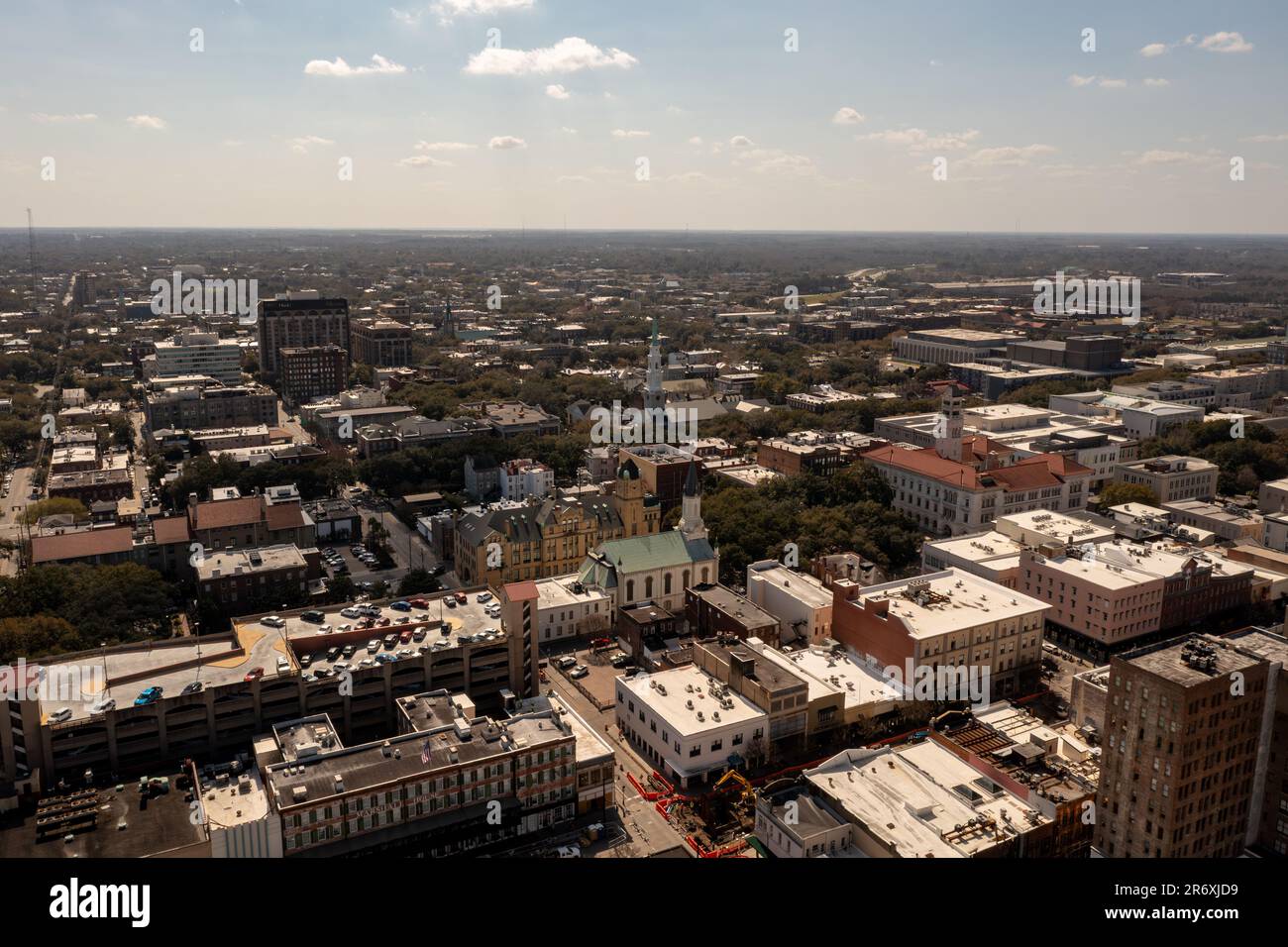 Aerial view of the city of Savannah Georgia and its skyline Stock Photo ...