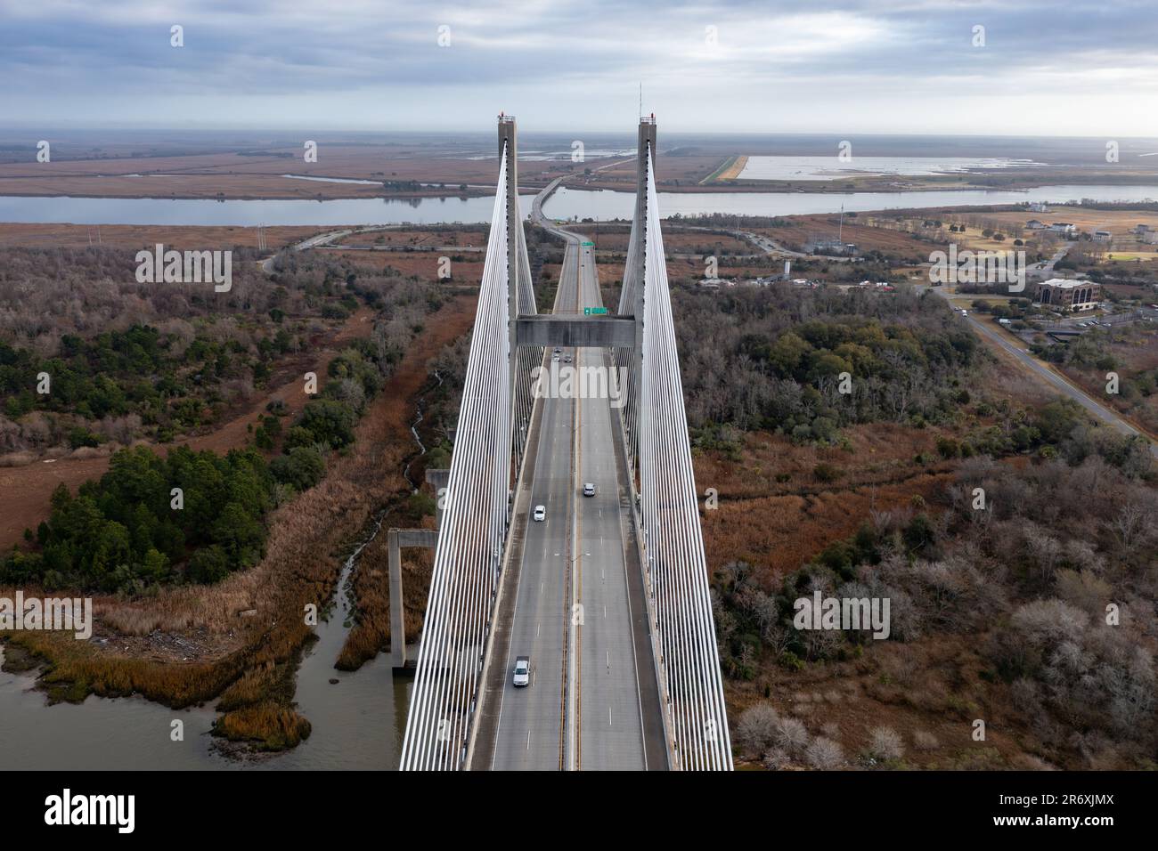 Aerial view of Talmadge Memorial Bridge on a sunny day. The Talmadge ...