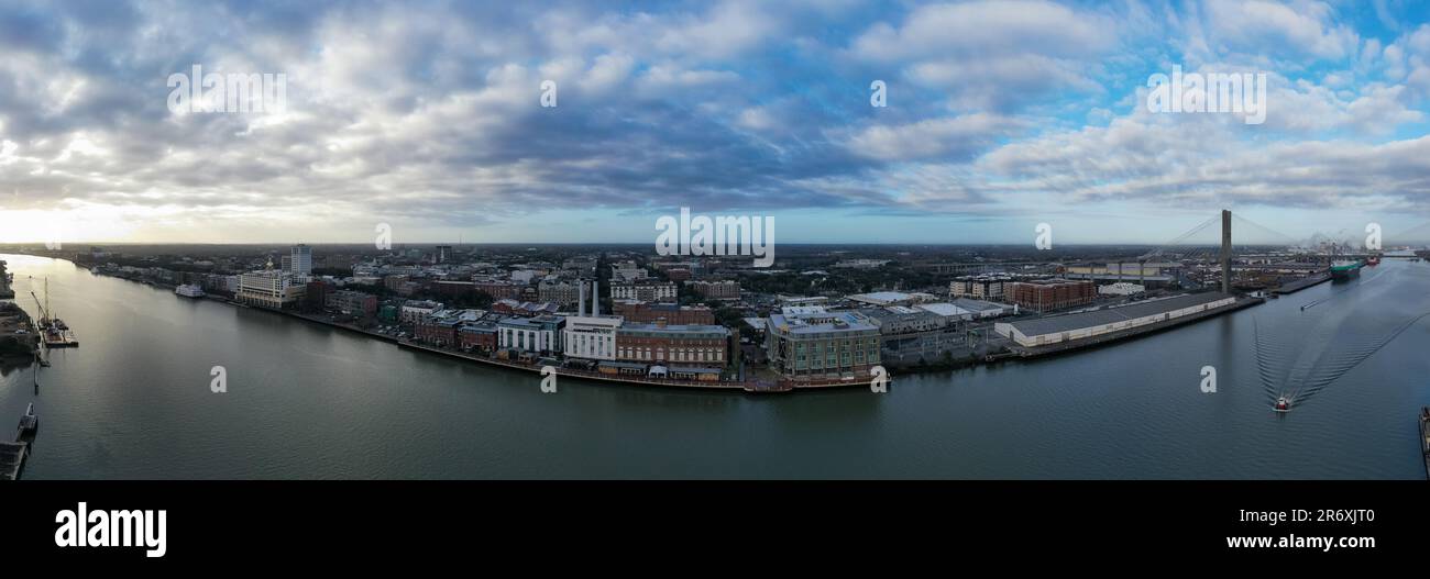 Aerial view of Talmadge Memorial Bridge on a sunny day. The Talmadge ...