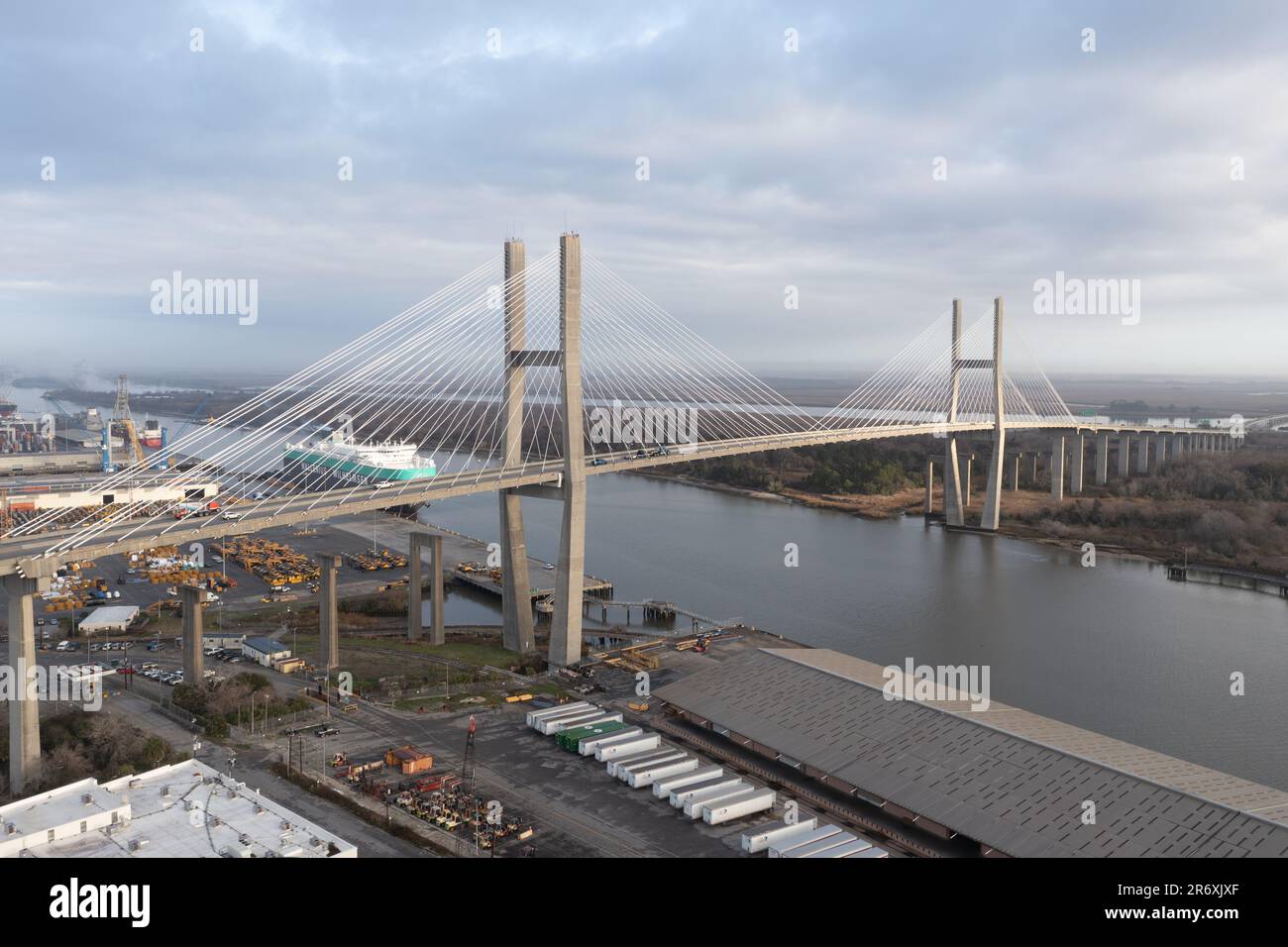 Aerial view of Talmadge Memorial Bridge on a sunny day. The Talmadge ...