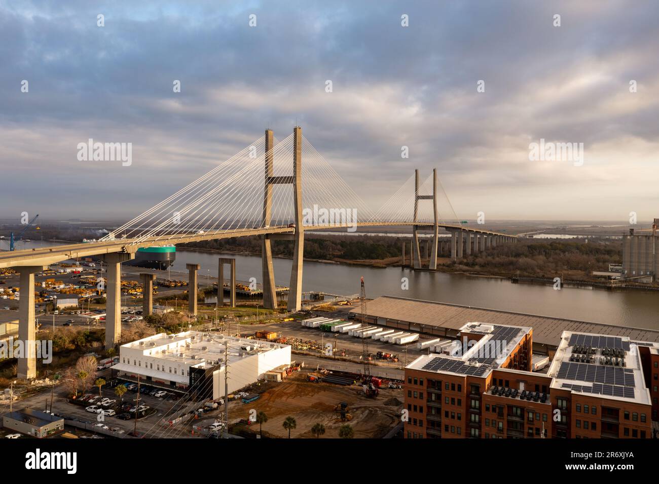 Aerial view of Talmadge Memorial Bridge on a sunny day. The Talmadge ...