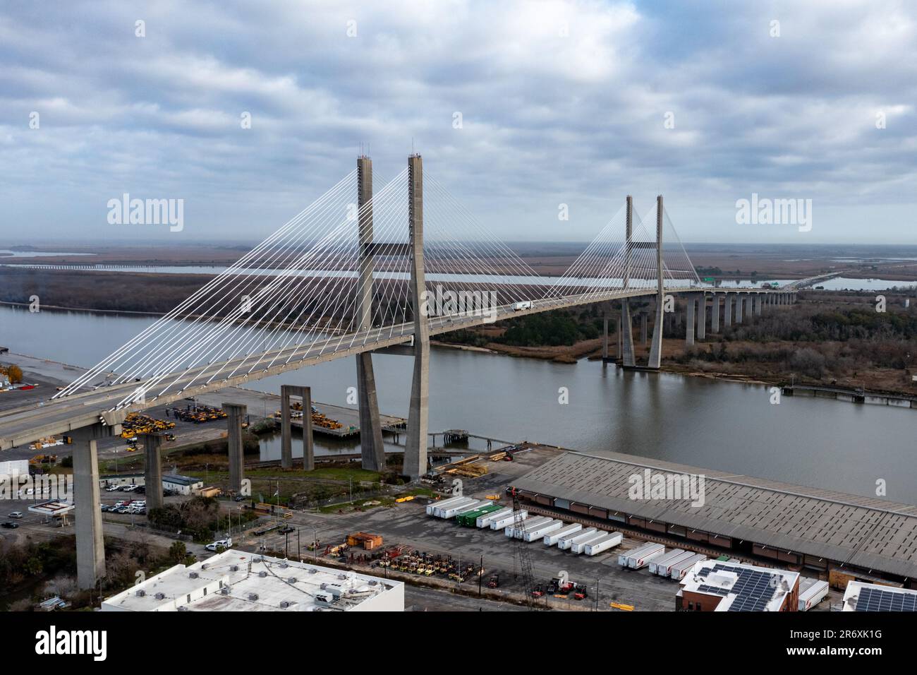 Aerial view of Talmadge Memorial Bridge on a sunny day. The Talmadge ...