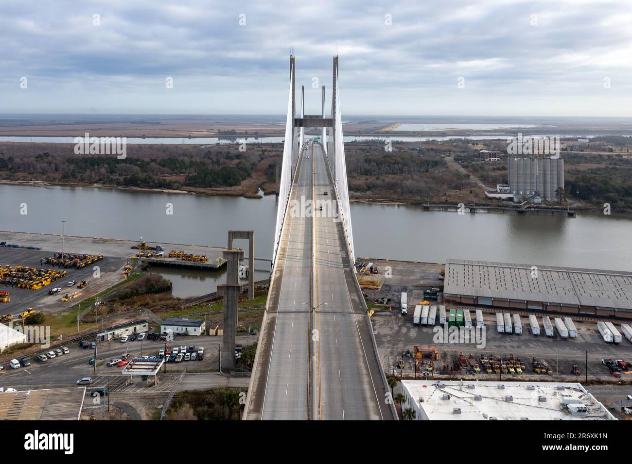 Aerial view of Talmadge Memorial Bridge on a sunny day. The Talmadge ...