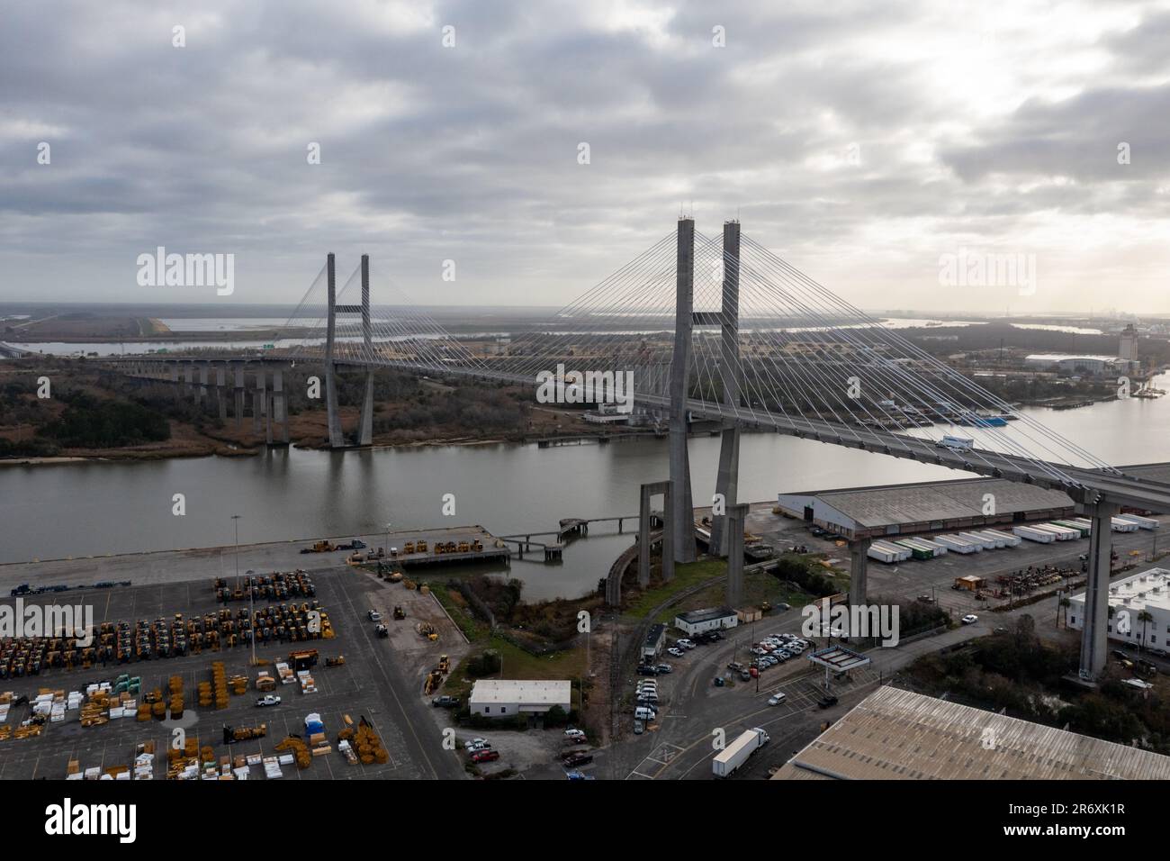 Aerial view of Talmadge Memorial Bridge on a sunny day. The Talmadge ...