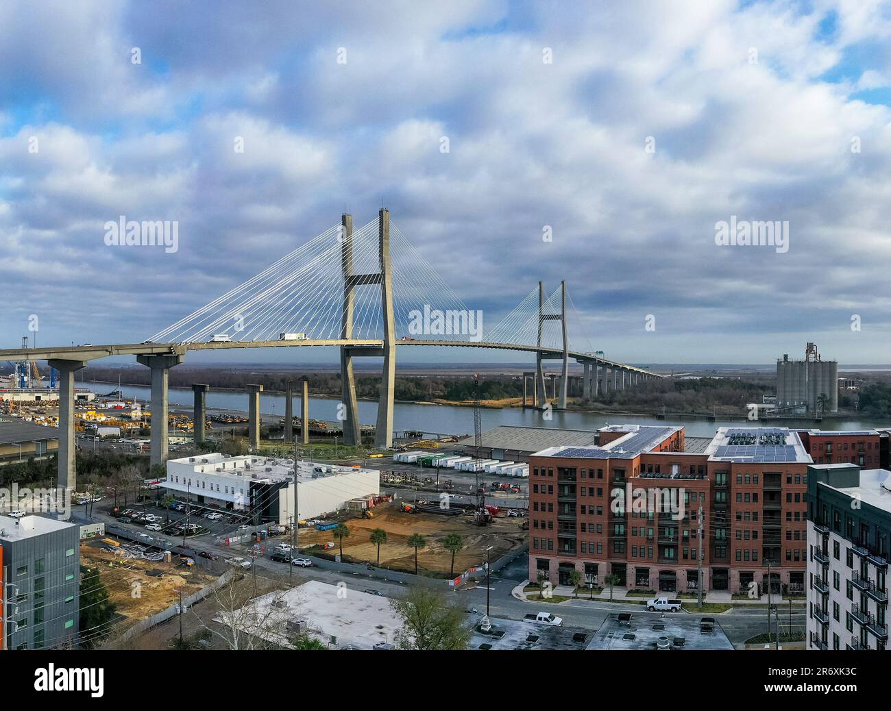 Savannah, GA - Feb 21, 2022: Aerial view of Talmadge Memorial Bridge ...