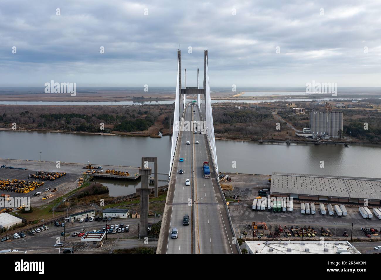 Aerial view of Talmadge Memorial Bridge on a sunny day. The Talmadge ...