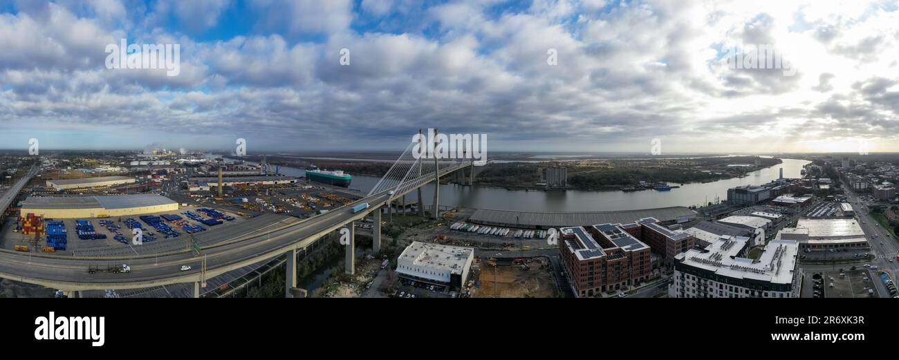 Savannah, GA - Feb 21, 2022: Aerial view of Talmadge Memorial Bridge ...