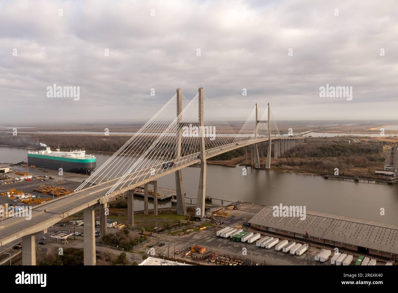 Aerial view of Talmadge Memorial Bridge on a sunny day. The Talmadge ...