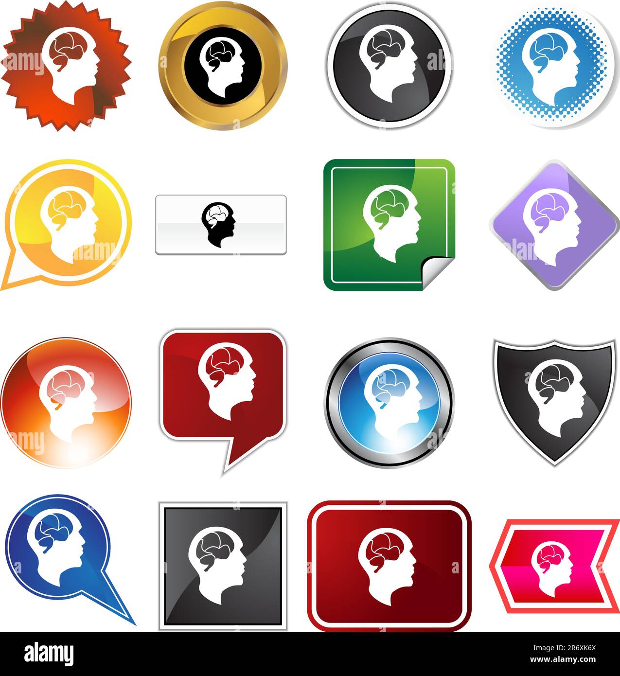 Brain head variety set isolated on a white background Stock Vector ...