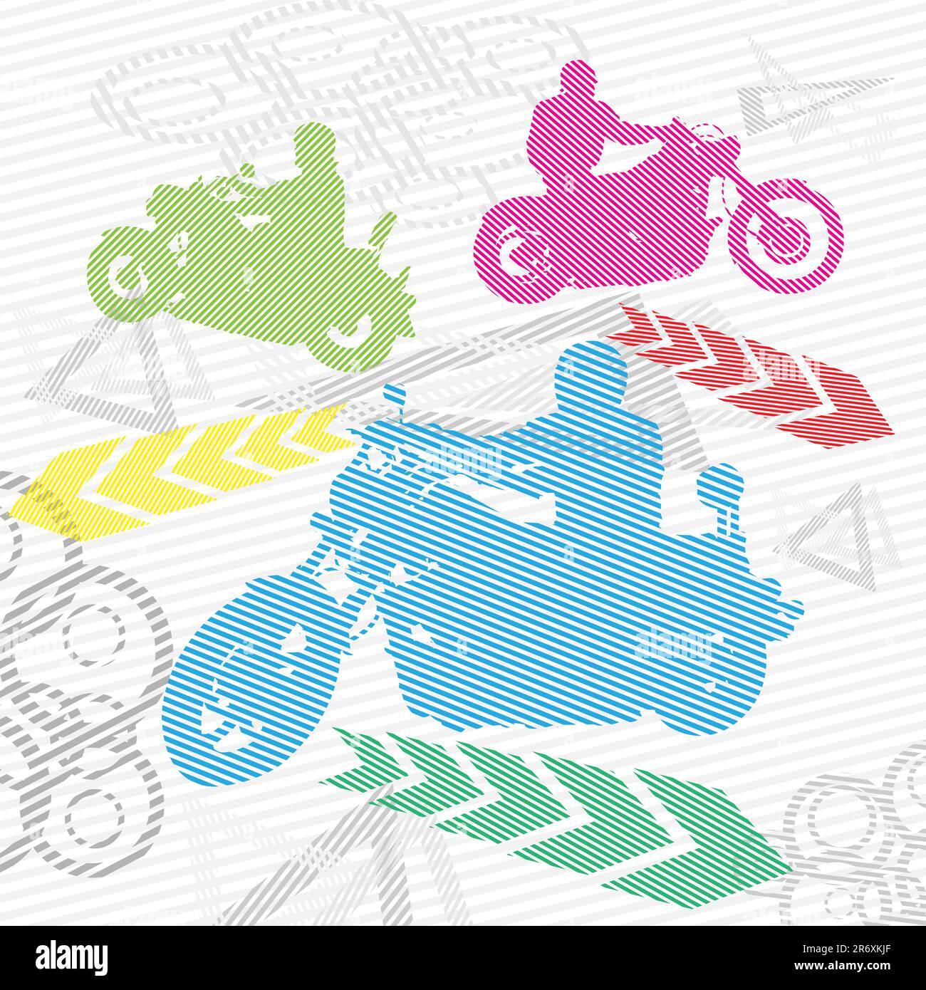 Striped biker silhouettes collection on abstract geometric background ...