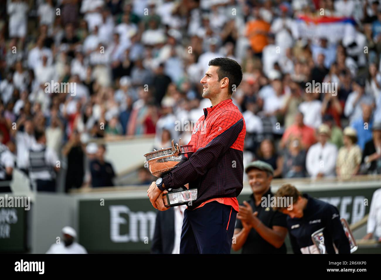 Paris, France. 11th June, 2023. Novak Djokovic with the trophy ("La ...