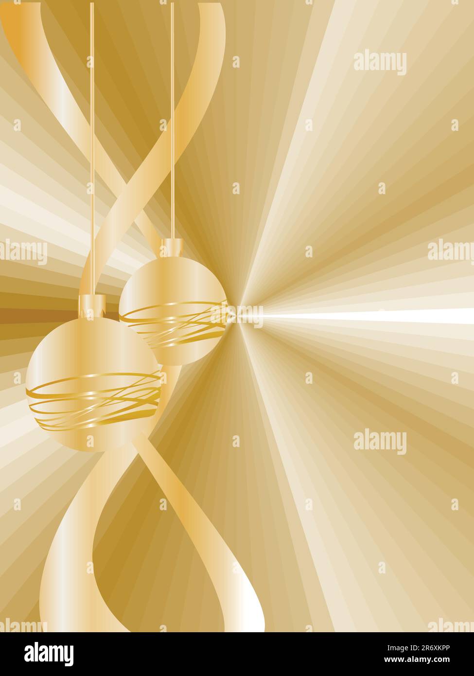 vector illustration of golden christmas baubles on a shiny background ...