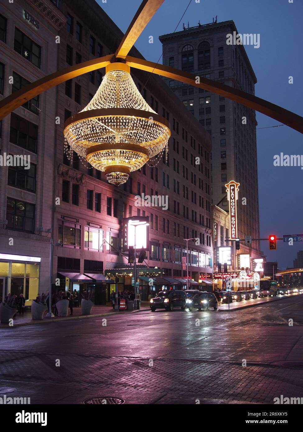 Playhouse Square in downtown Cleveland, with iconic chandelier above ...