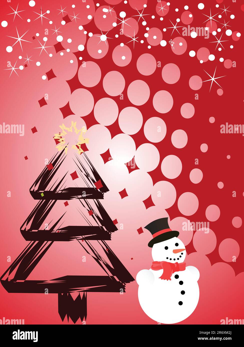 Vector Illustration Of A Snowman On And A Christmas Tree Stock Vector