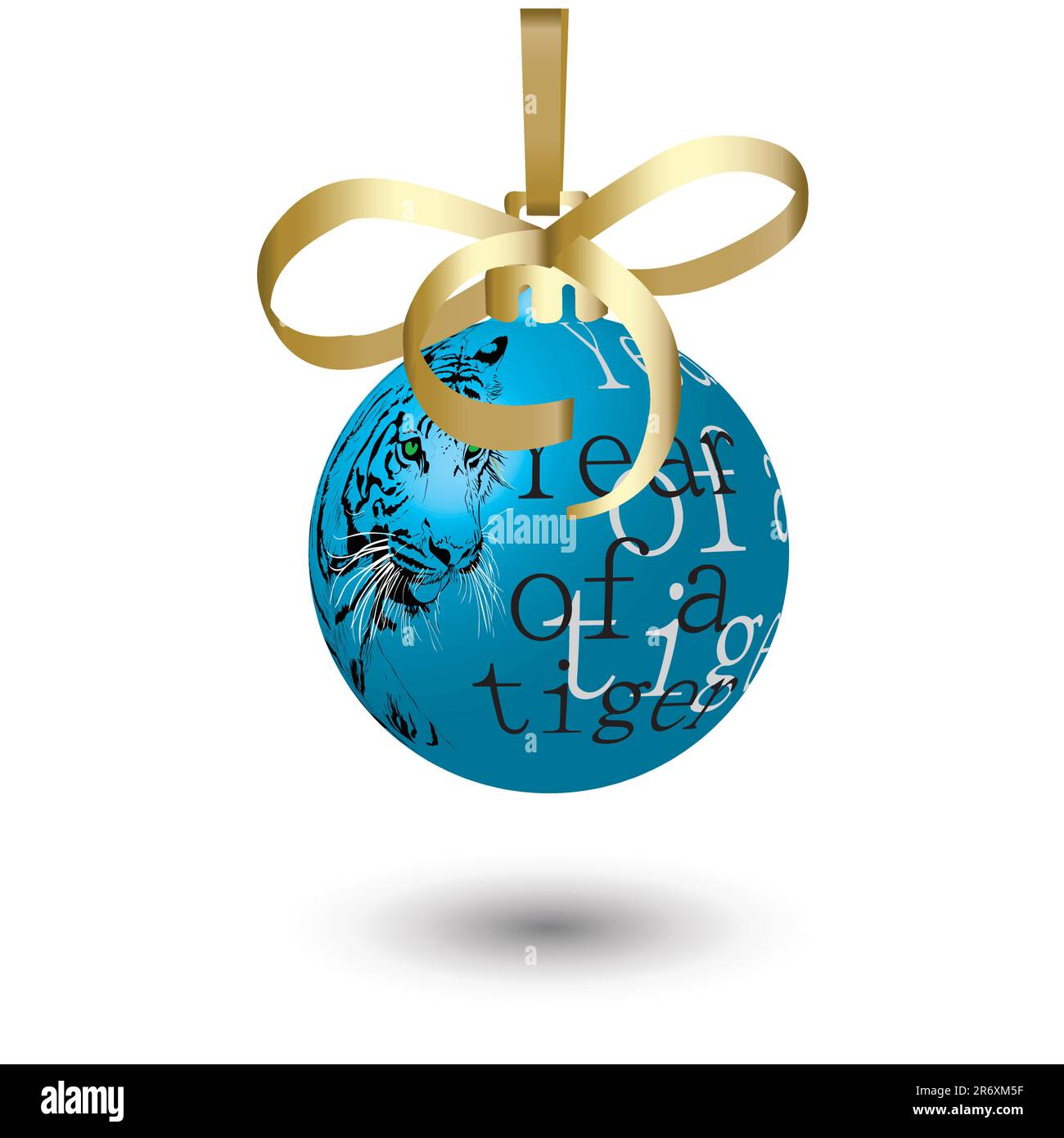 Dark blue New Year's ball with the drawn tiger on a white background ...