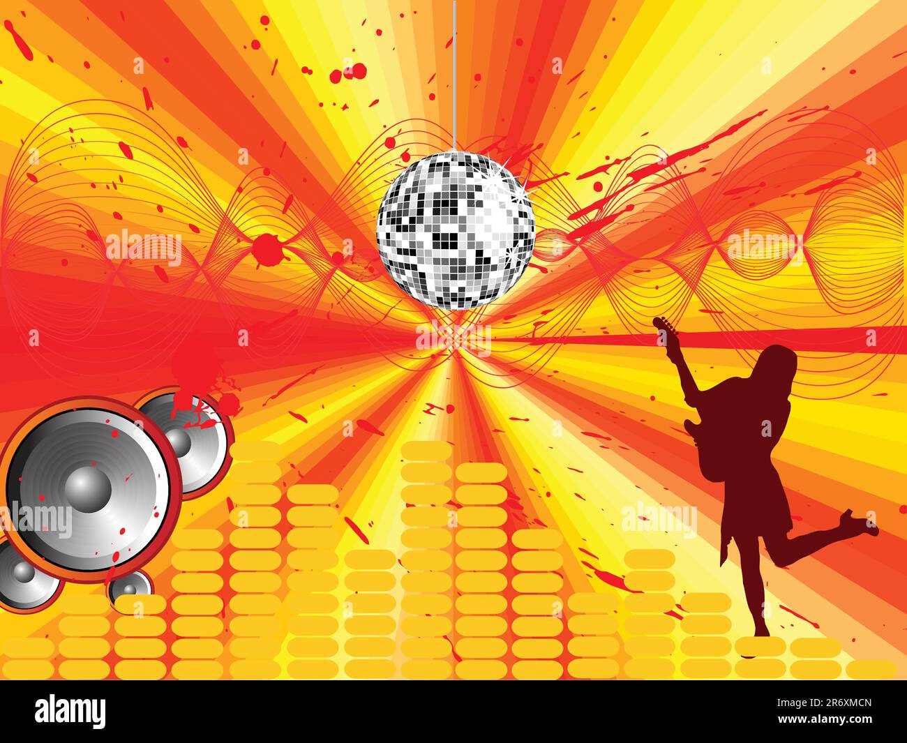 vector illustration of a female silhouette on an abstract disco ...