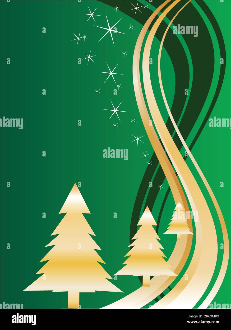 vector illustration of christmas trees and waves on a green background ...