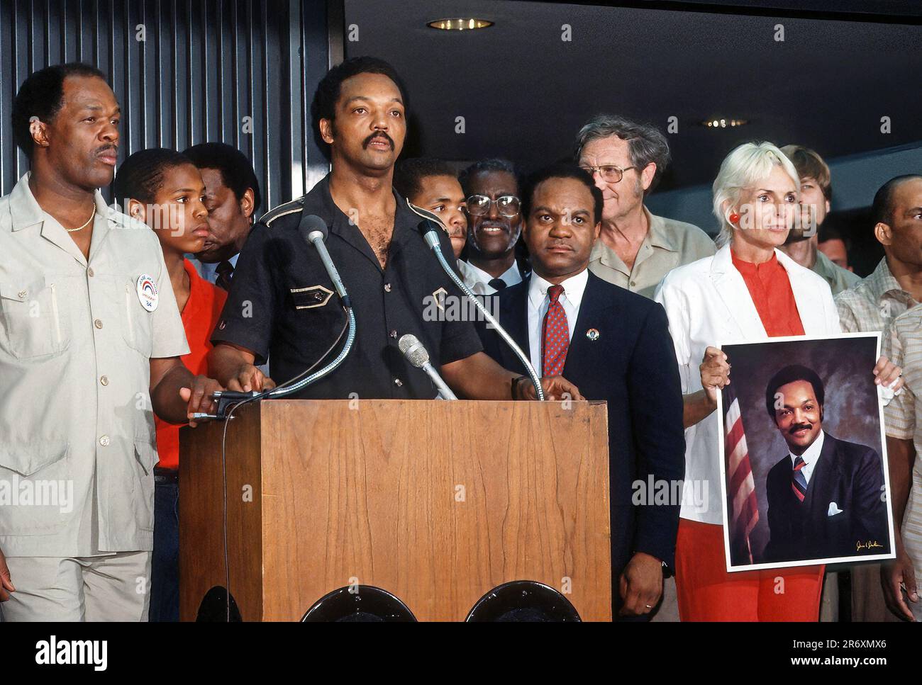 DULLES, VIRGINIA - JUNE 28, 1984 The Reverend Jesse Jackson flanked by ...