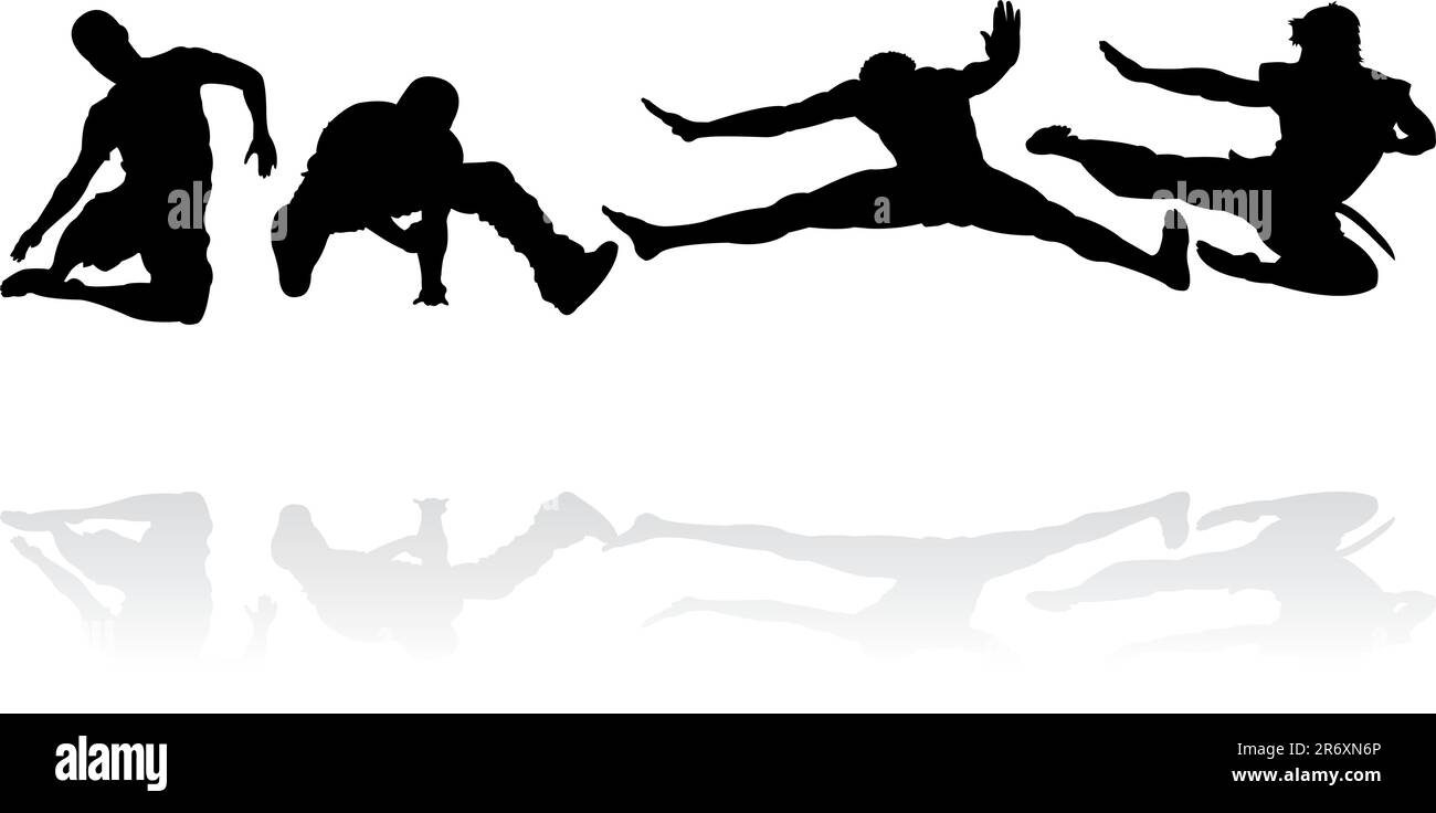 jumping men silhouettes with reflection, vector illustration Stock ...