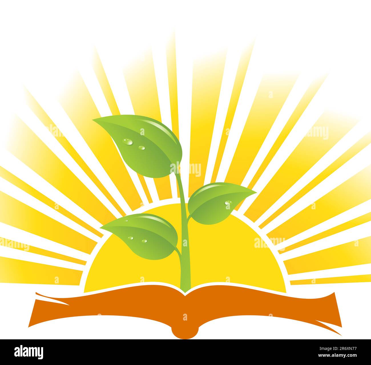 Book with plant on sunrise background, vector illustration Stock Vector ...