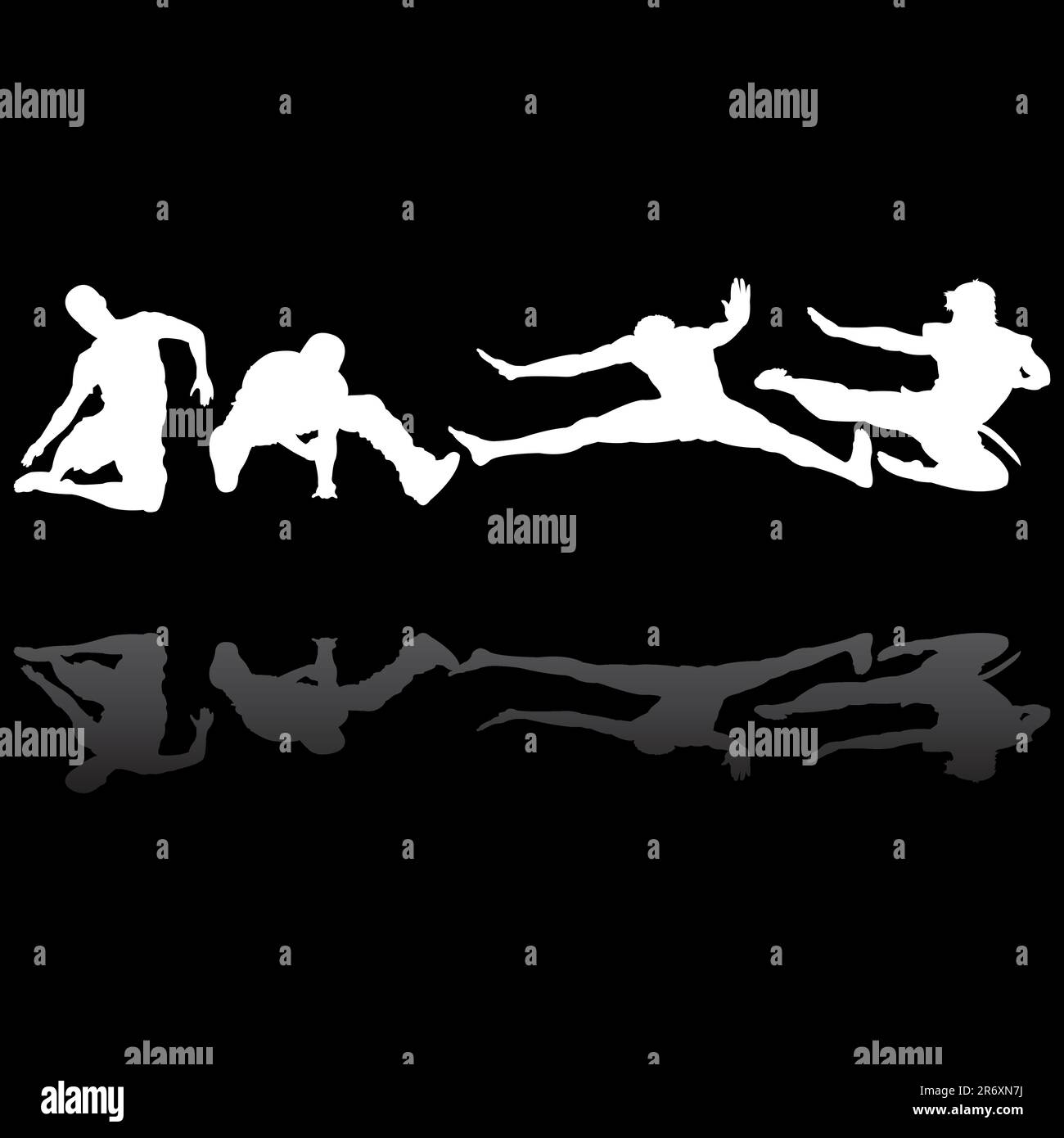 jumping men silhouettes with reflection, vector illustration Stock ...