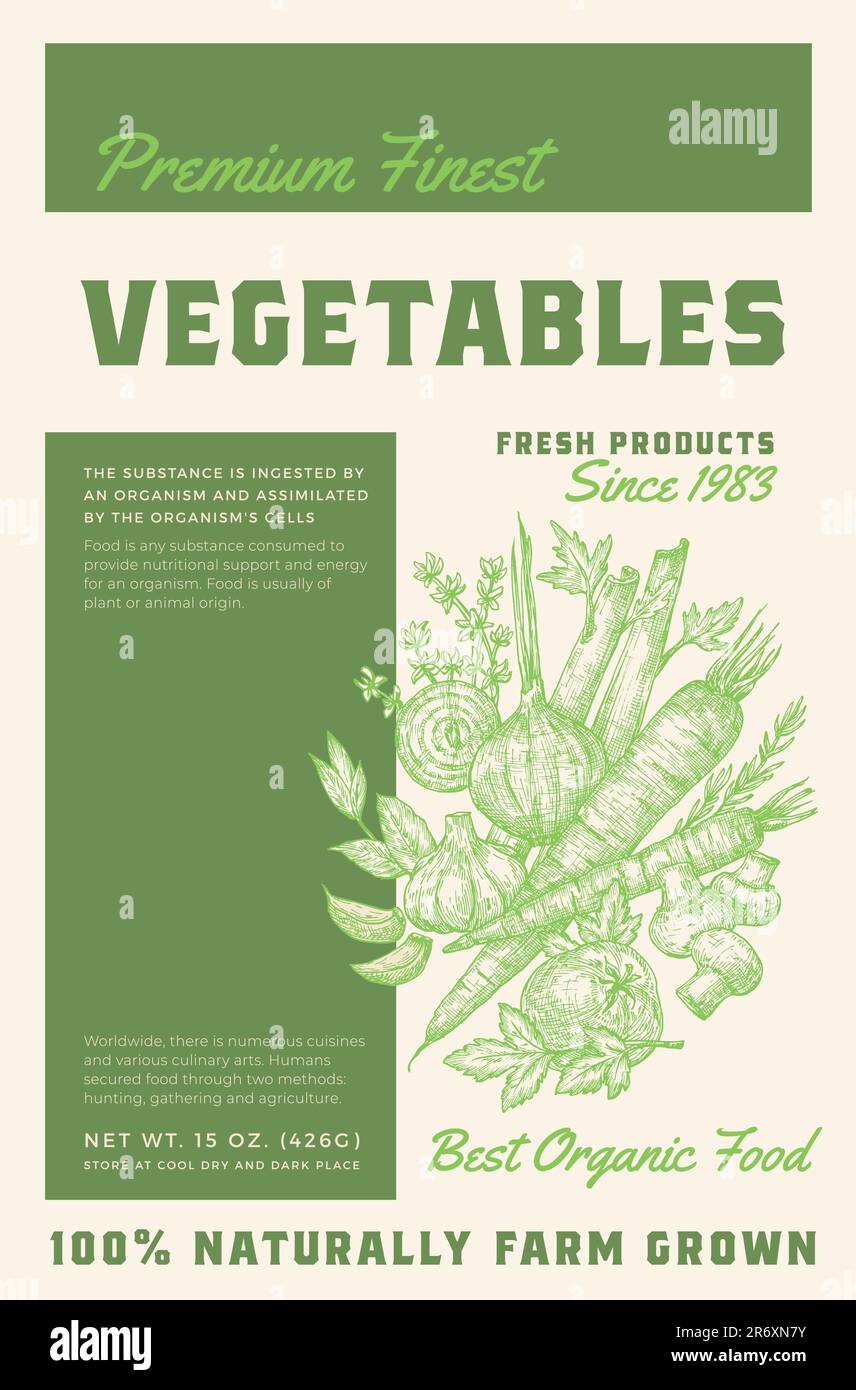 Premium Vegetables Vector Packaging Product Label Design with Retro ...