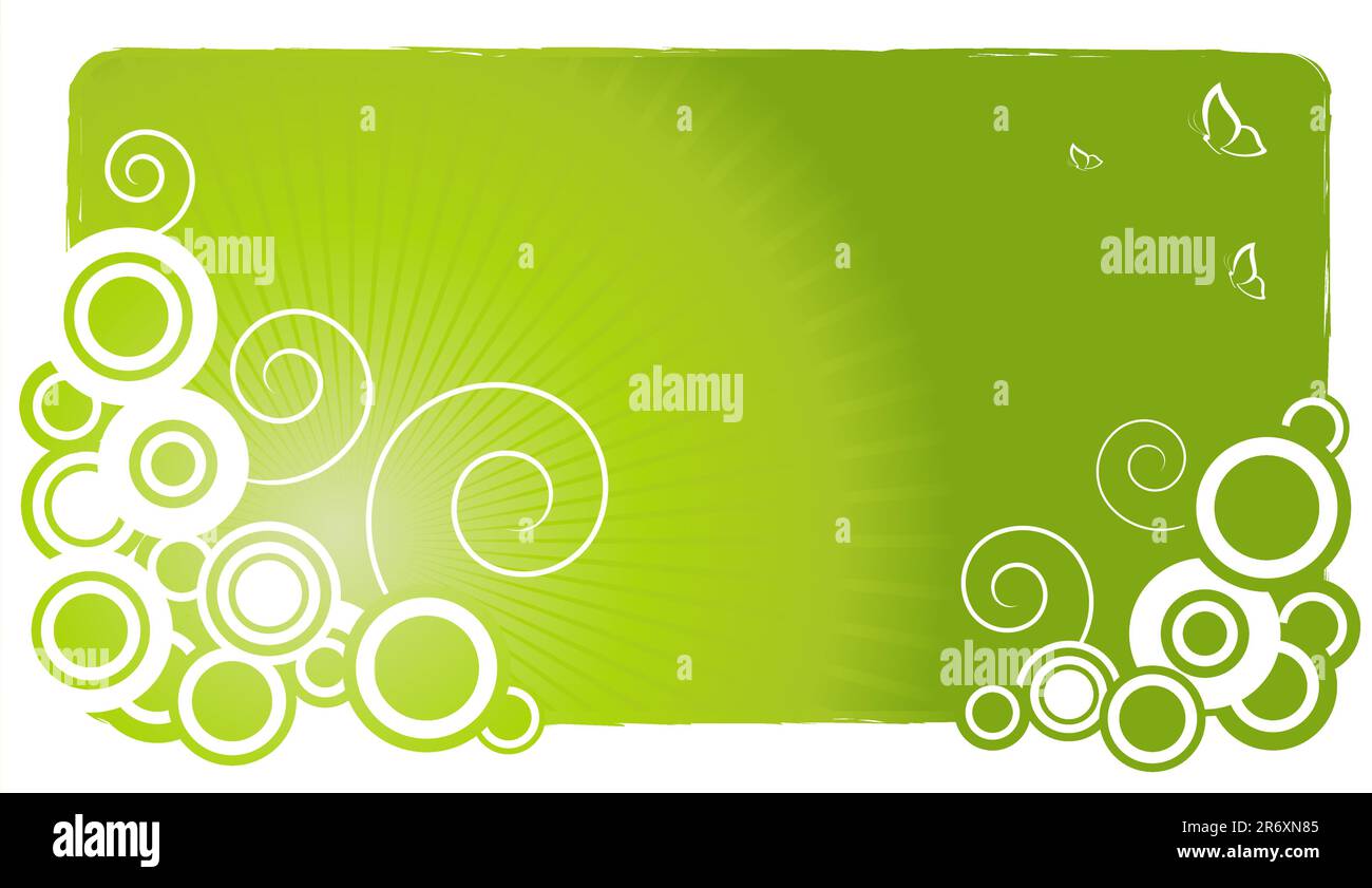 Abstract green retro background with butterflies, vector illustration ...