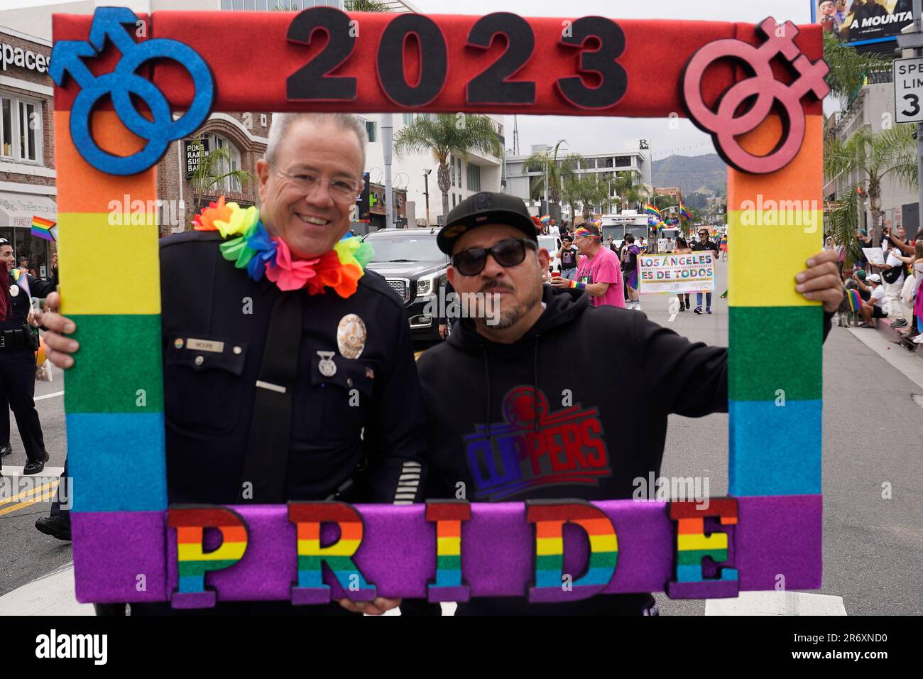 Los Angeles Police Chief Michel Moore, left, poses for a picture at the ...