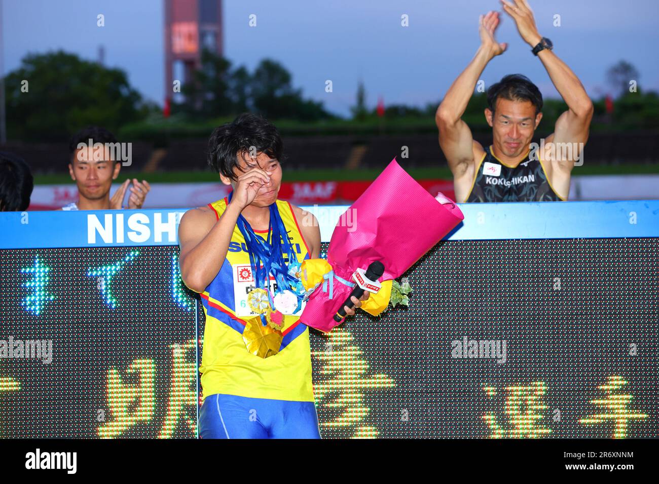 Akita Athletics Stadium, Akita, Japan. 11th June, 2023. (L-R) Akihiko ...